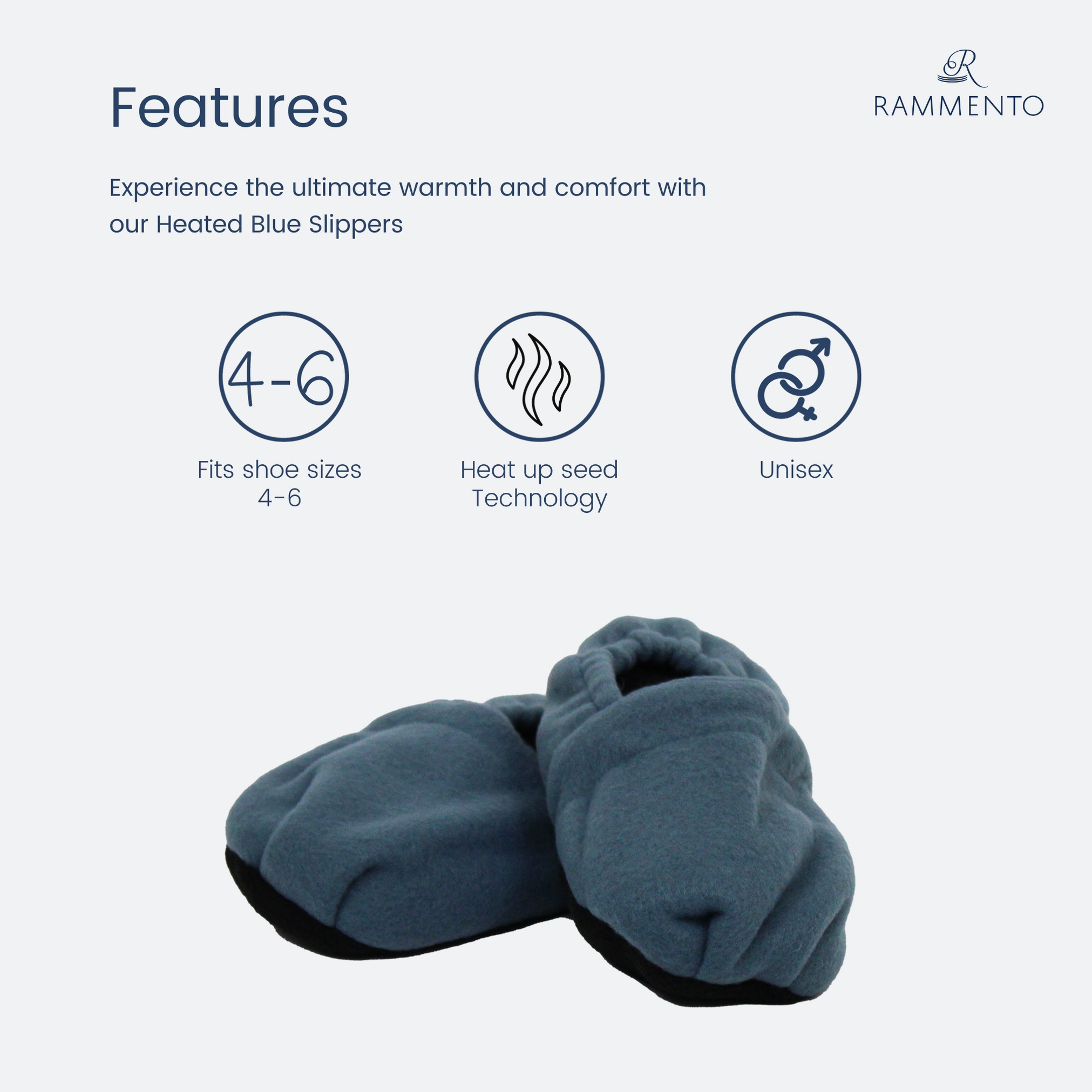 Rammento Unisex Microwave Heated Slippers in Blue Shoe Size 4-6 Feet W ...