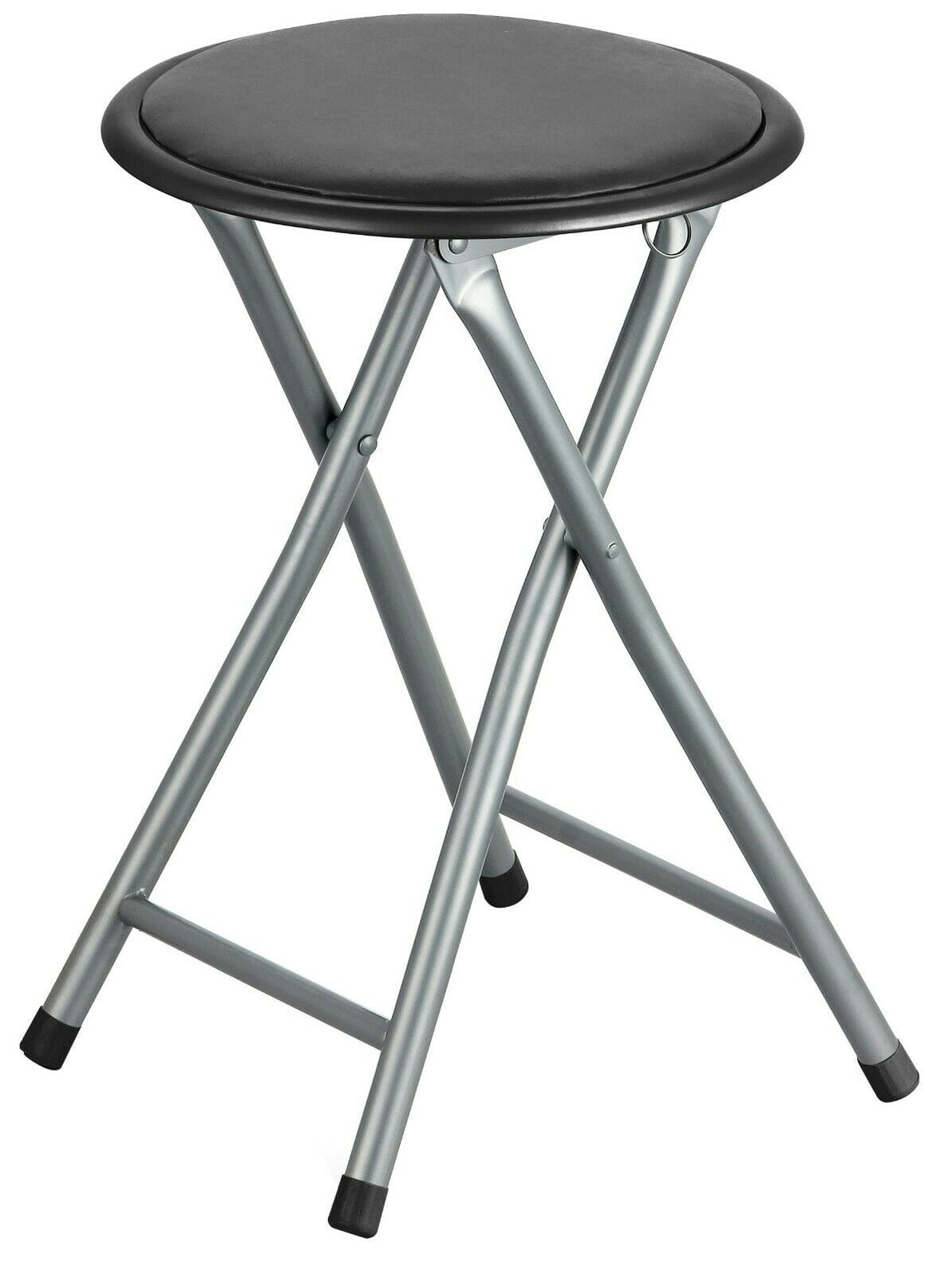 Folding Stool Folding Black PVC Padded Stool Metal Frame — Cheerful ...