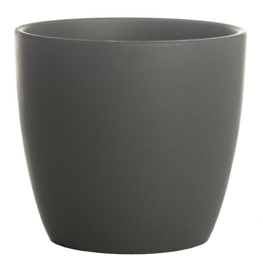 Set Of 2 Dark Grey Matt Ceramic Flower Pots Round Ceramic Plant Pot Pl ...