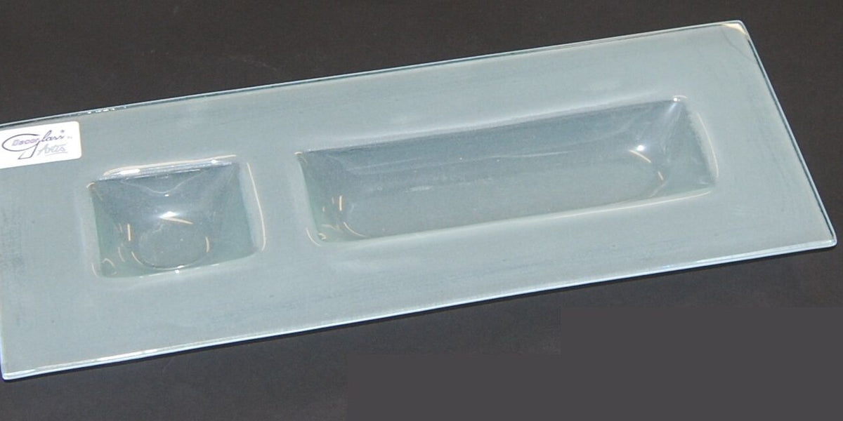 37cm Long Frosted Glass Serving Platter, Clear Rectangular Sectioned P ...