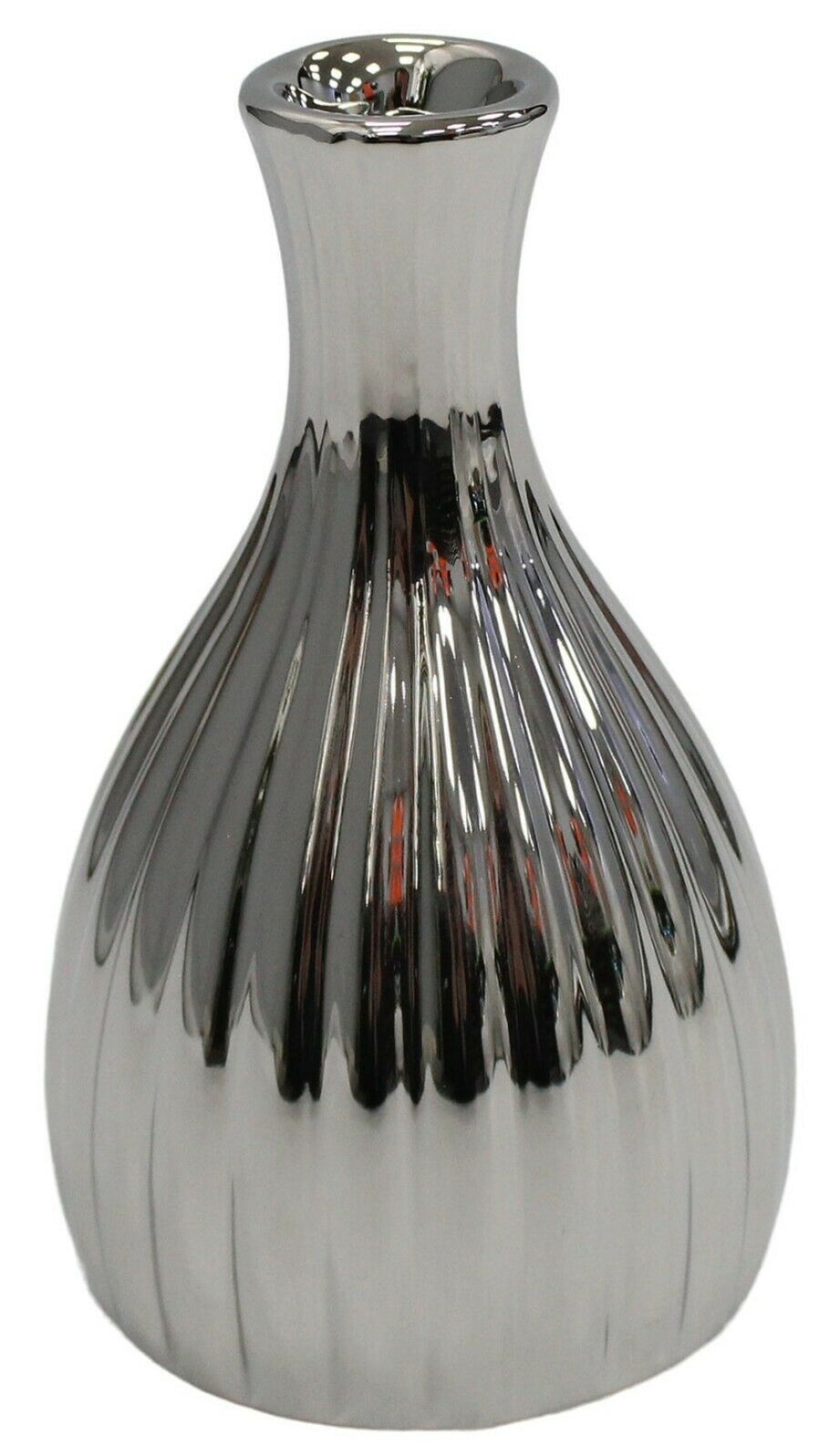Small Shiny Silver Flower Vase Rippled 15cm Tall Ceramic Bud Vase ...
