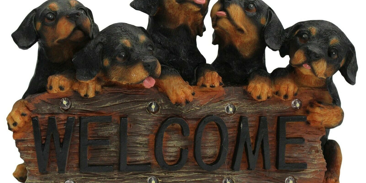 Cute Puppy Dogs Solar Powered Led Welcome Sign With Rechargeable Batte ...