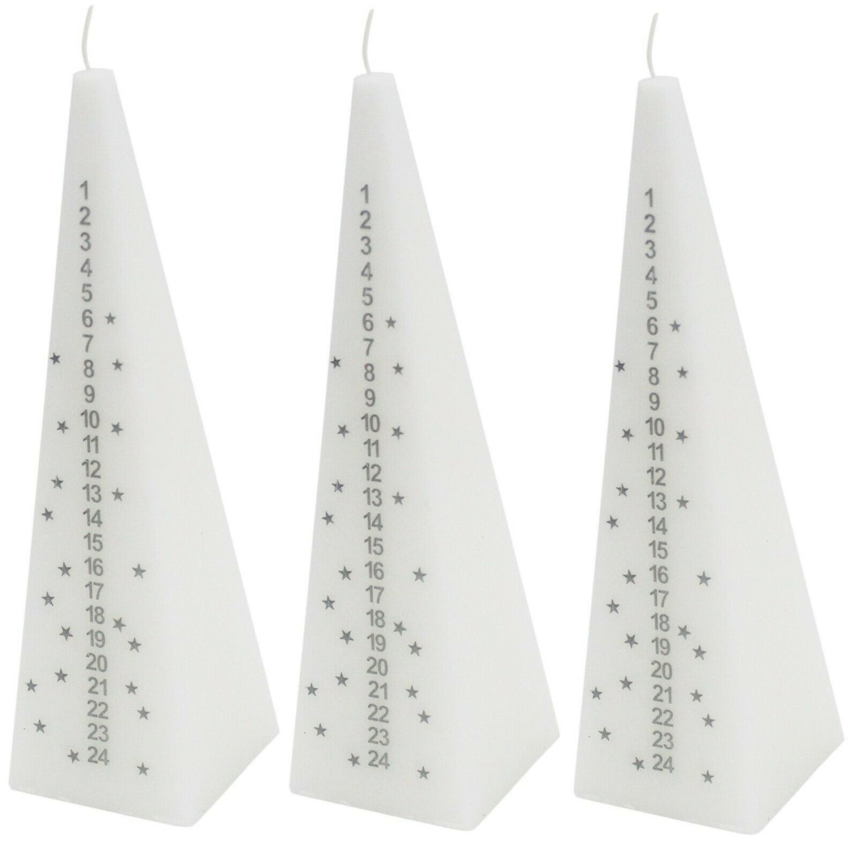 Rammento 21cm Tall Set of 3 White Wax Advent Pyramid 24-day Countdown ...