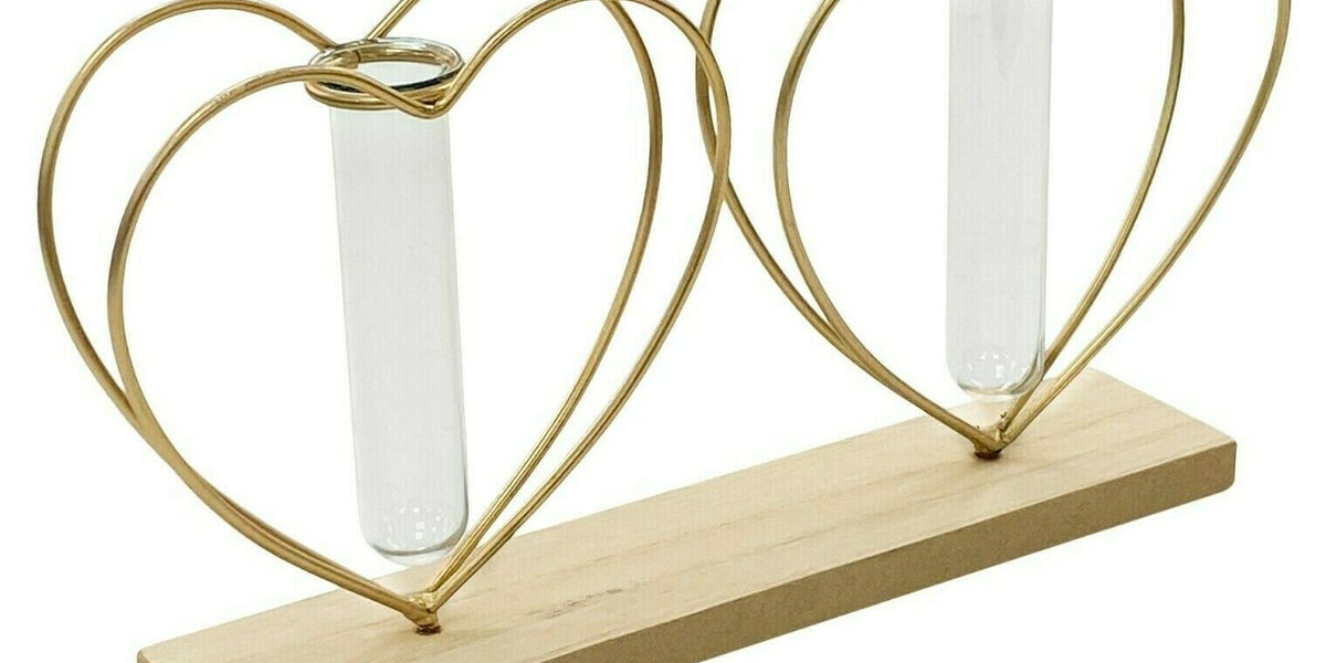Double Heart Test Tube Vase Gold Metal Love Heart Wedding Flower Centr ...